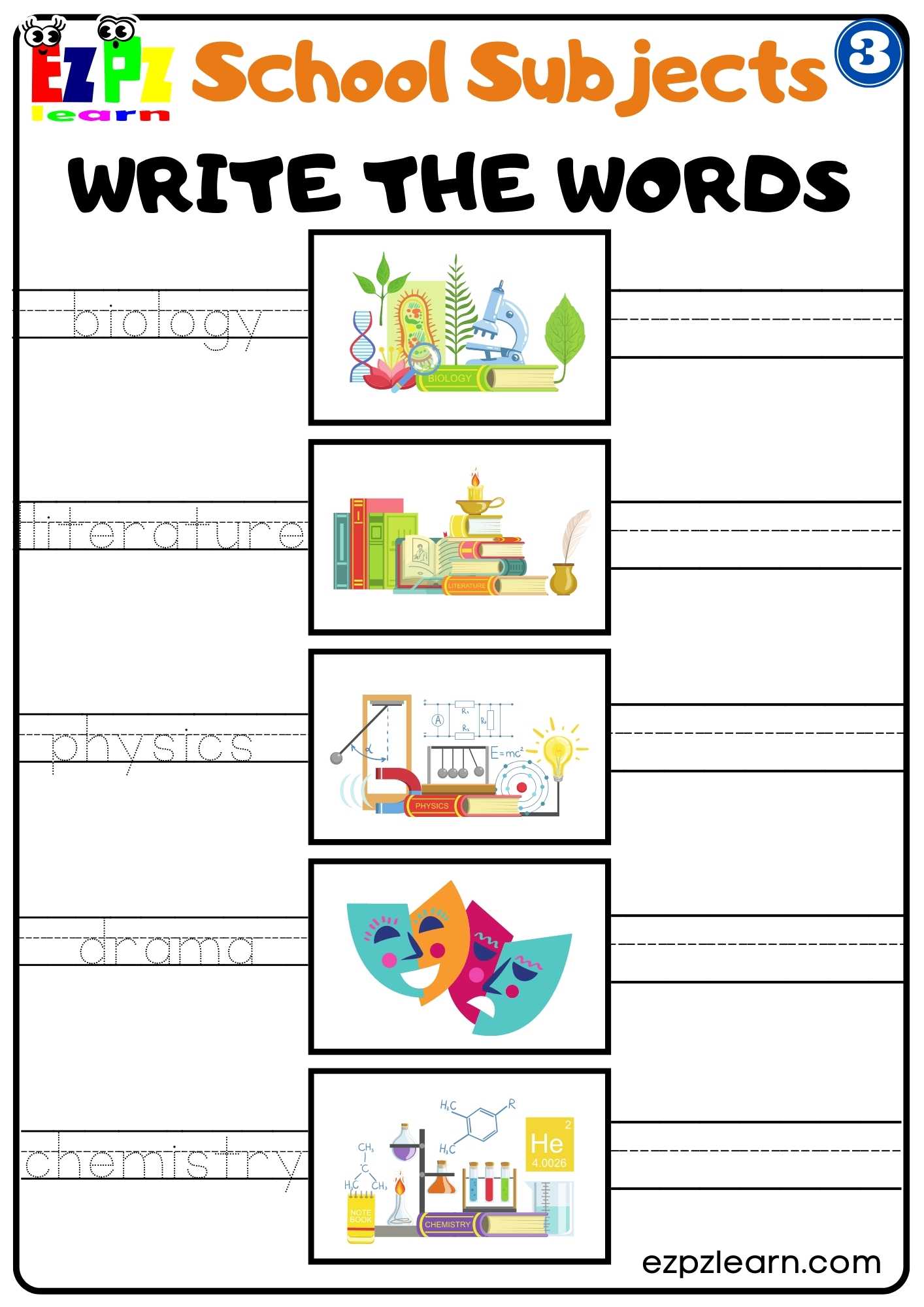 Group3 School Subjects Write The Words Worksheet For Esl Students And